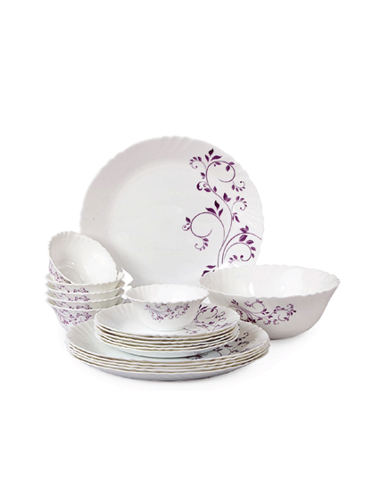 Cello Imperial Purple Hues Opalware Dinner Set, 19 Pieces, White – behalinternational